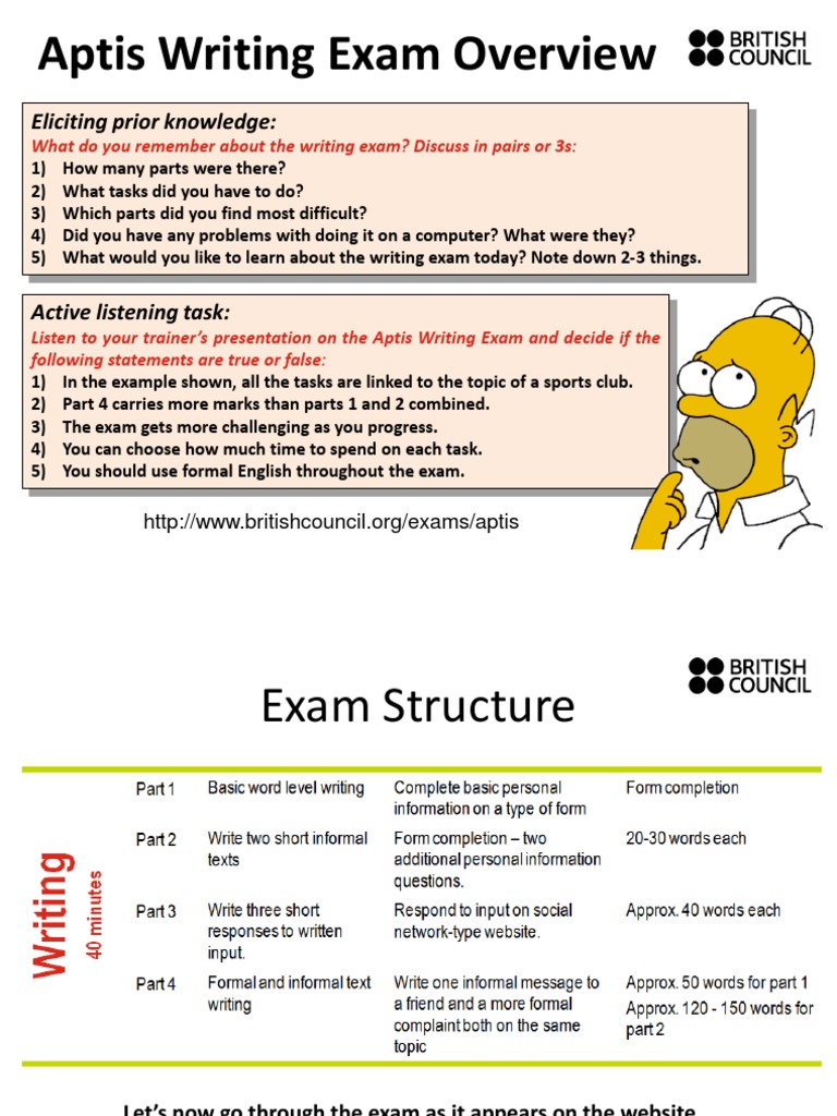 Aptis Writing Exam Overview - Handout For Teachers | PDF