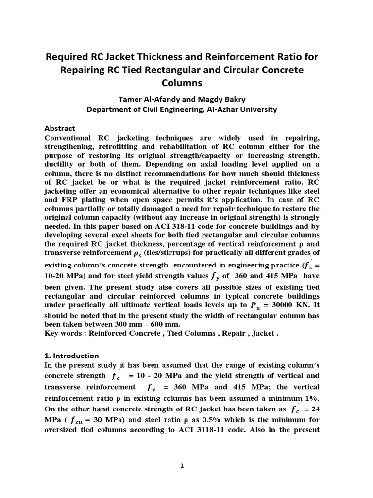 Required RC Jacket Thickness and Reinforcement Ratio For Repairing RC ...