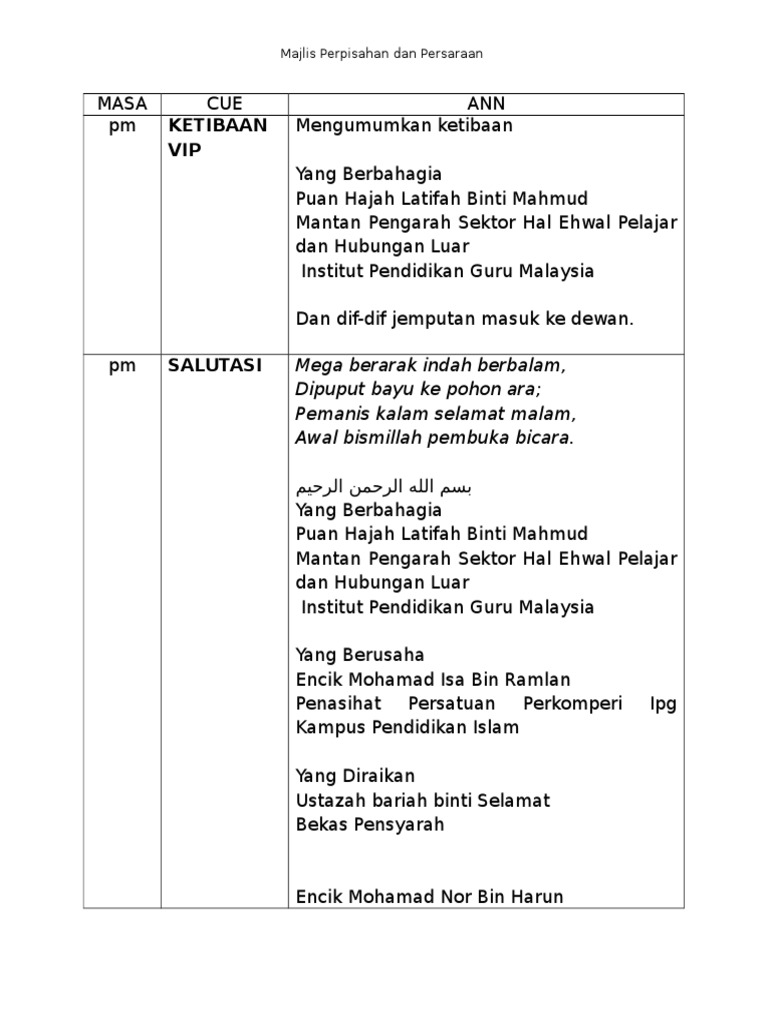 Teks MC Majlis Persaraan Dan Perpisahan | PDF