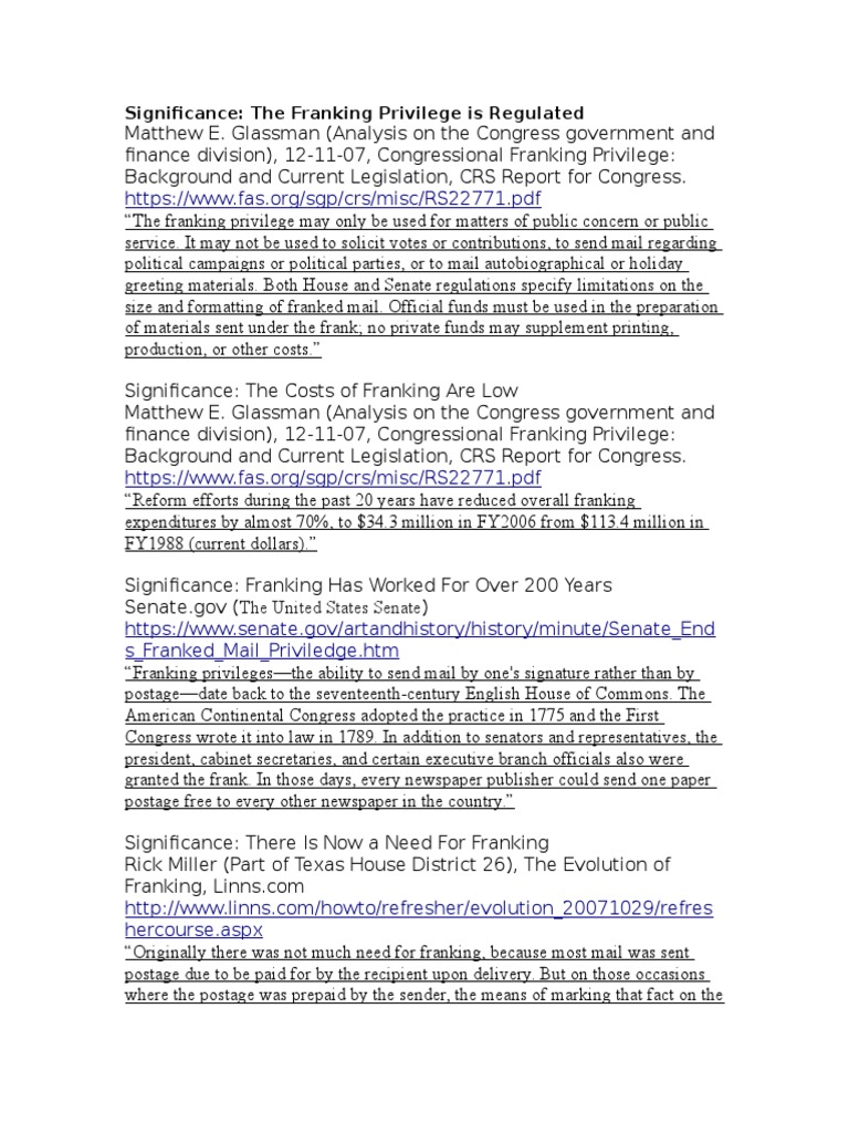 Significance: The Franking Privilege Is Regulated: The United States ...