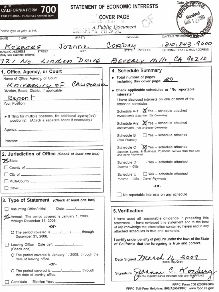 California Form 700: Economic Interests Statement | PDF | Stocks | Law ...