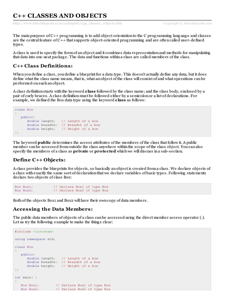 Cpp Classes Objects Pdf C Constructor Object Oriented Programming 7352