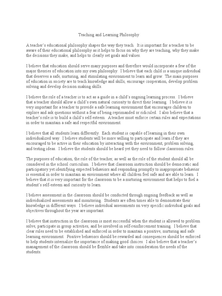 Teaching and Learning Philosophy | PDF | Philosophy Of Education | Teachers