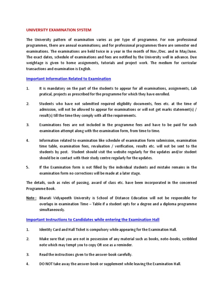University Examination System: Important Information Related To ...