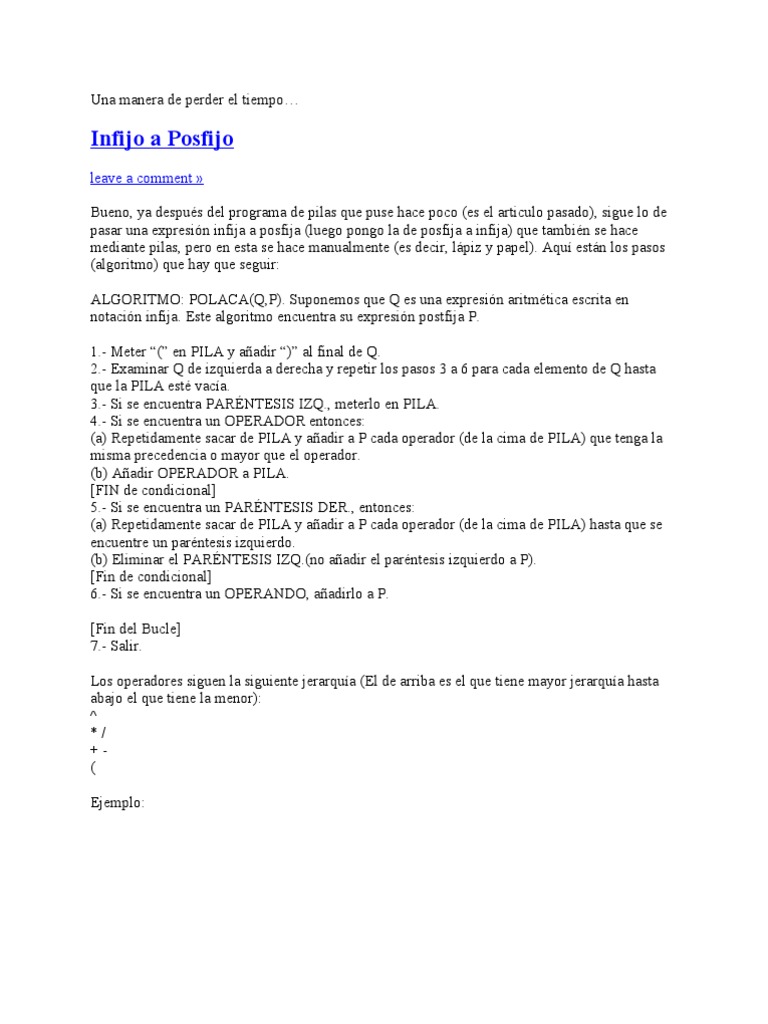 Convertir de Infijo A Posfijo | PDF
