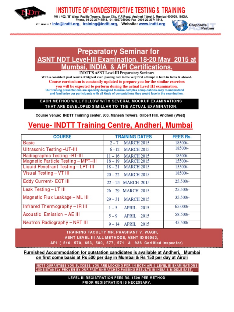 API Training & ASNT NDT Level III Examination Preparatories From INDTT ...