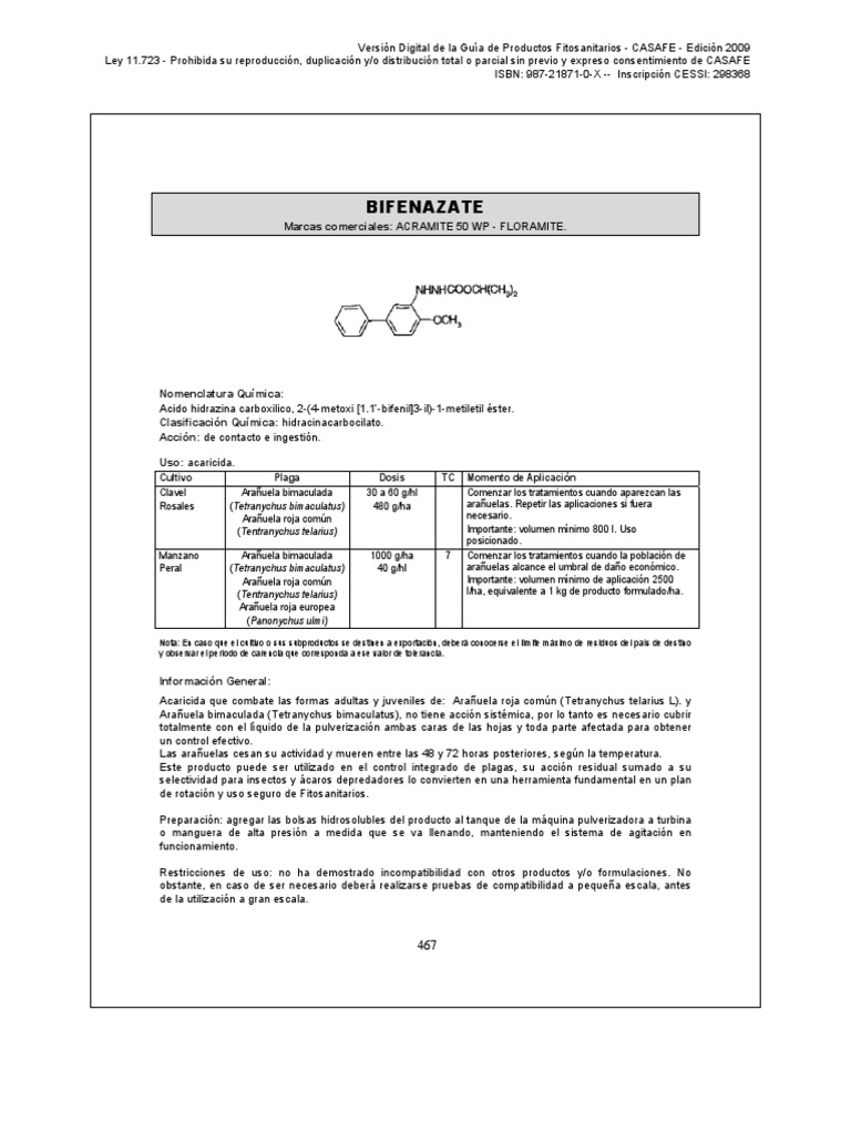 Ficha Técnica de Bifenazate y Acramite | PDF | Solubilidad | Química
