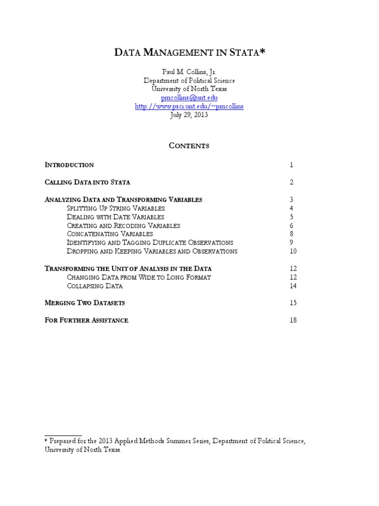 Data Management in Stata | PDF | Variable (Computer Science) | Certiorari