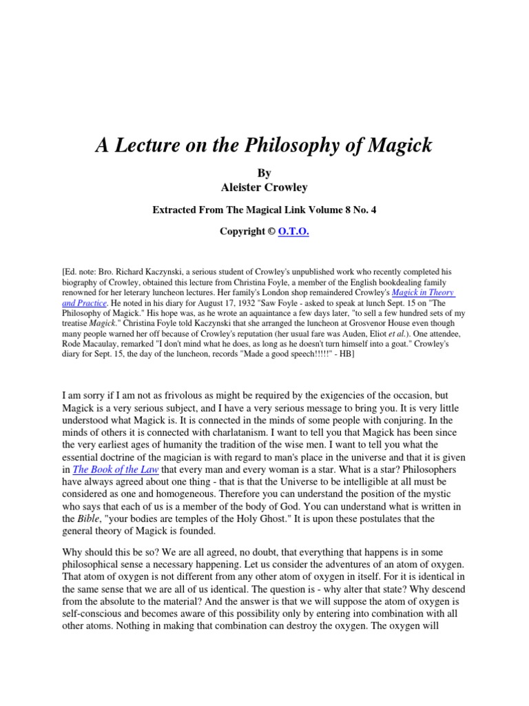 A Lecture On The Philosophy of Magick | PDF