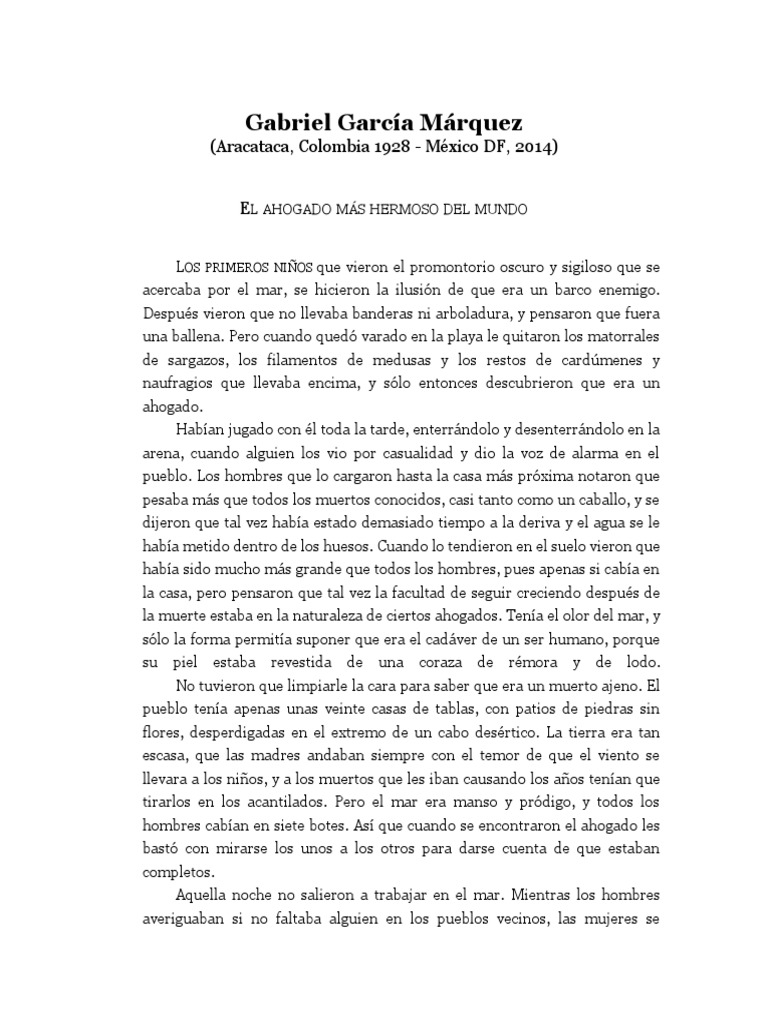 El Ahogado Mas Hermoso Del Mundo Gabriel García Márquez | PDF | Viajes ...