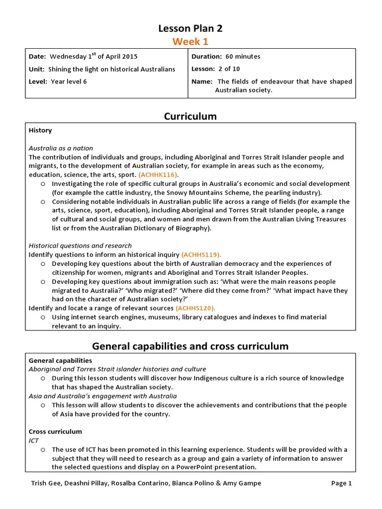 Lesson Plan: Fields Shaping Australia | PDF | Australia | Indigenous ...