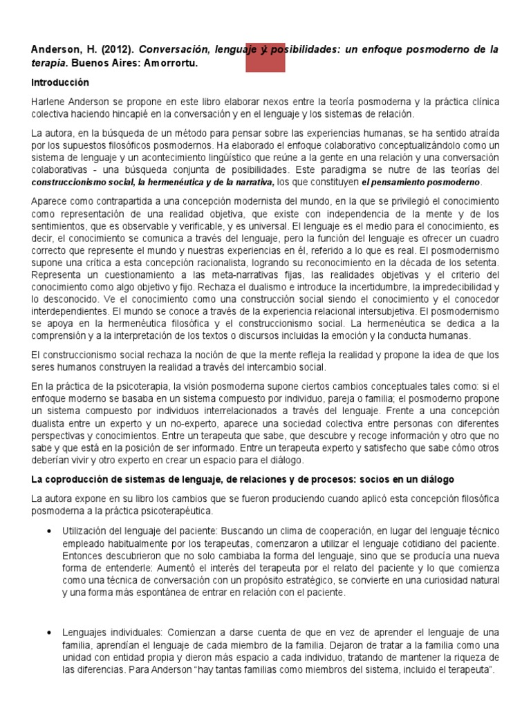 Harlene Anderson | PDF | Conocimiento | Comprensión