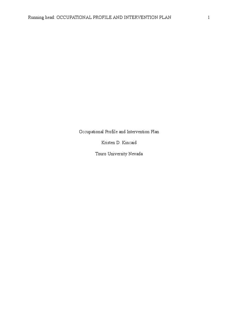Occupational Therapy Intervention Plan | PDF | Occupational Therapy ...