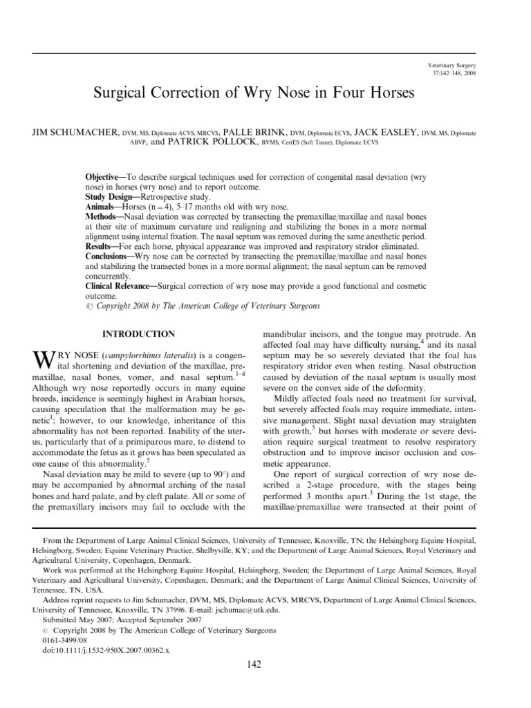 Surgical Correction of Wry Nose in Four Horses | PDF | Human Nose | Skull