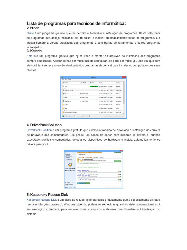 Lista de Programas para Técnicos de Informática | PDF | Inicialização ...