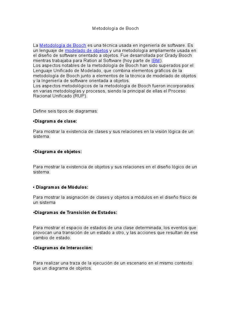 Metodología de Booch en Ingeniería de Software | PDF | Ingeniería de ...