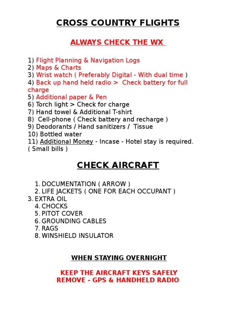 Cross Country Checklist | PDF