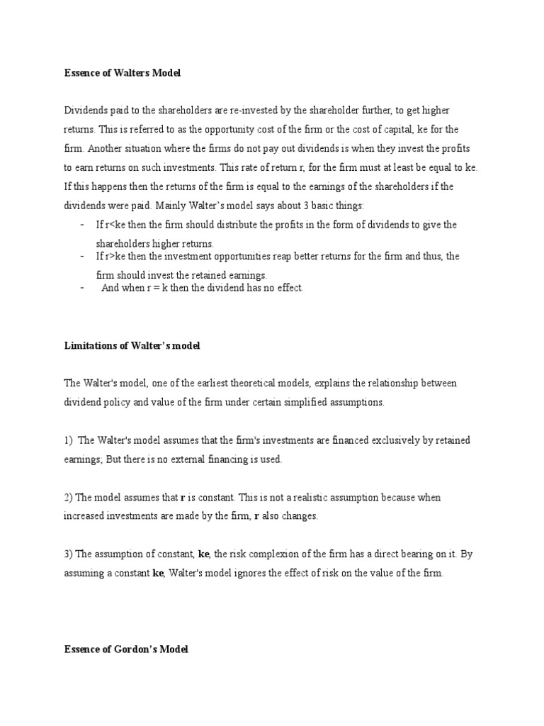 Essence of Walters Model | PDF | Stocks | Dividend