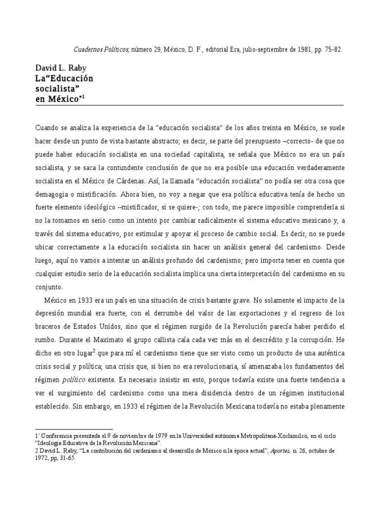David Raby La Educacion Socialista en Mexico | PDF | Historia