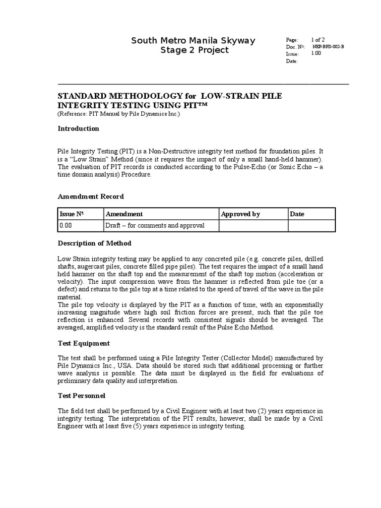 NEP-BPD-002-B Low Strain Pile Integrity Testing Using PIT | PDF | Deep ...
