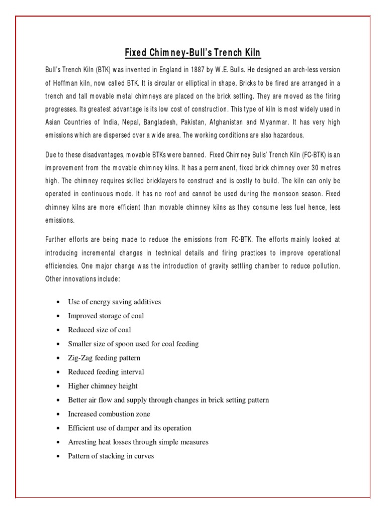 Fixed Chimney-Bull's Trench Kiln | PDF | Brick | Coal
