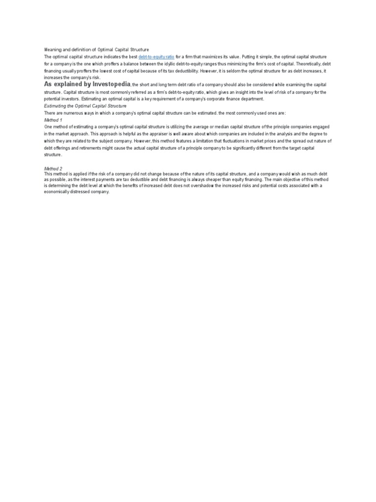 Optimal Capital Structure | PDF