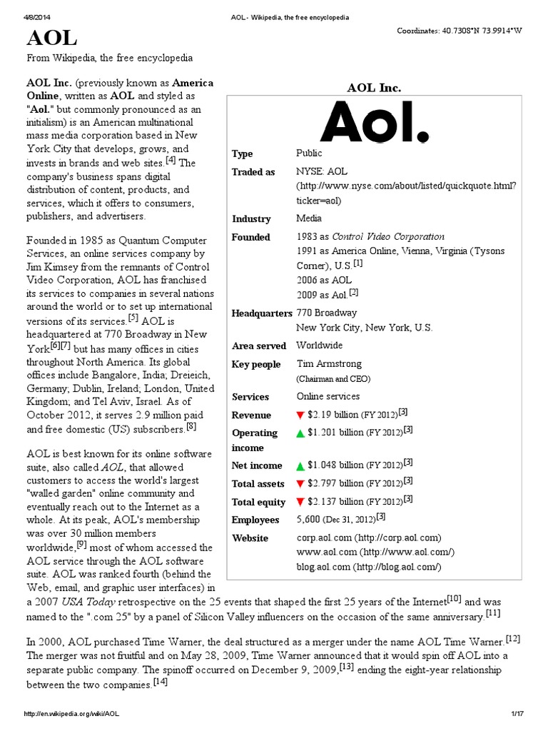 AOL - Wikipedia, The Free Encyclopedia | PDF | Aol | Advertising