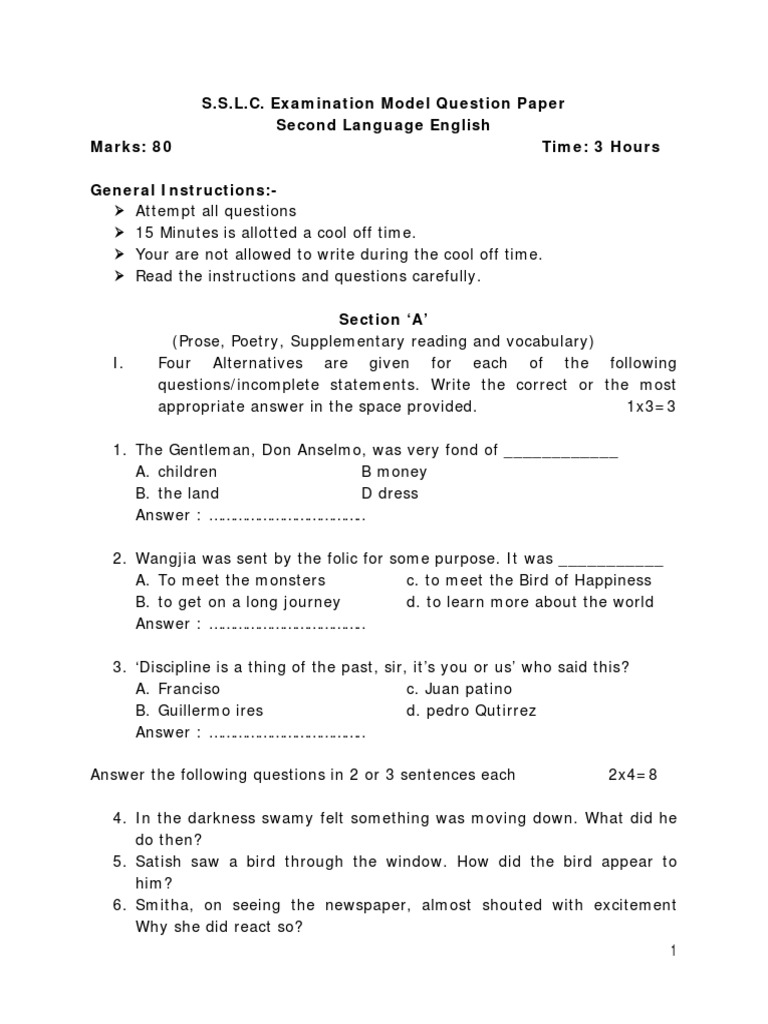 Model Question Paper - II Lan English | Ellipsis | Linguistic Typology