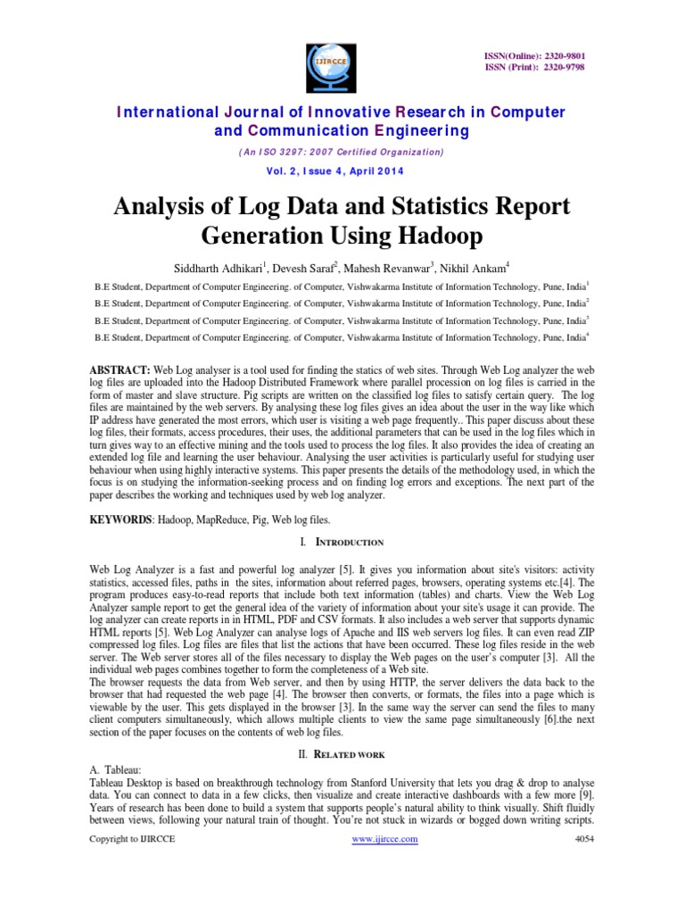 Analysis Of Log Data And Statistics Report Generation Using Hadoop