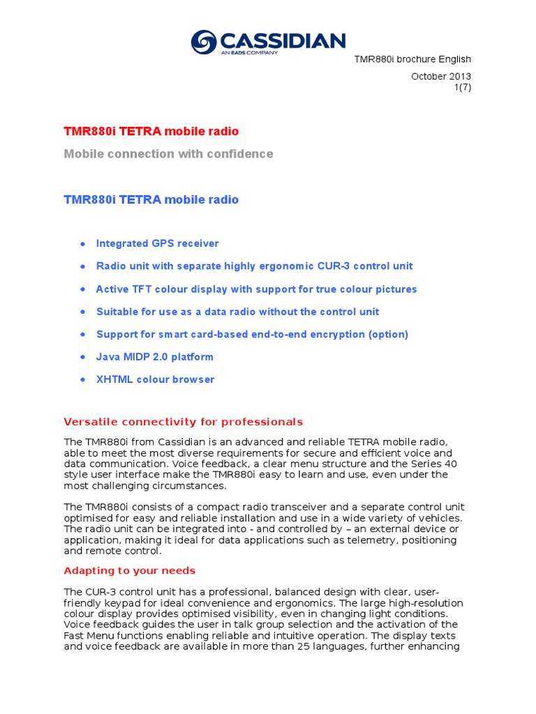 TMR880i Brochure en Text Oct 2013 | PDF | Smart Card | Radio