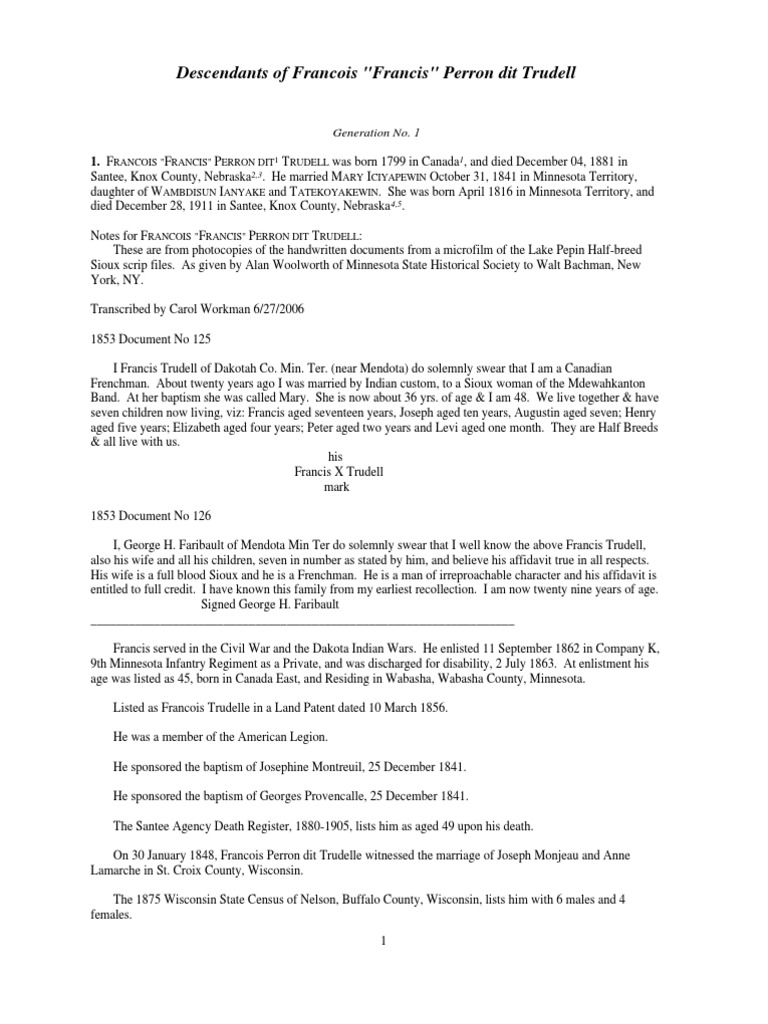 Trudell Family Lineage Overview | PDF | Dakota People | Sioux
