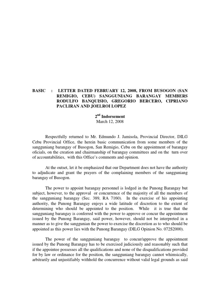 Barangay Appointment Authority Guidelines | PDF