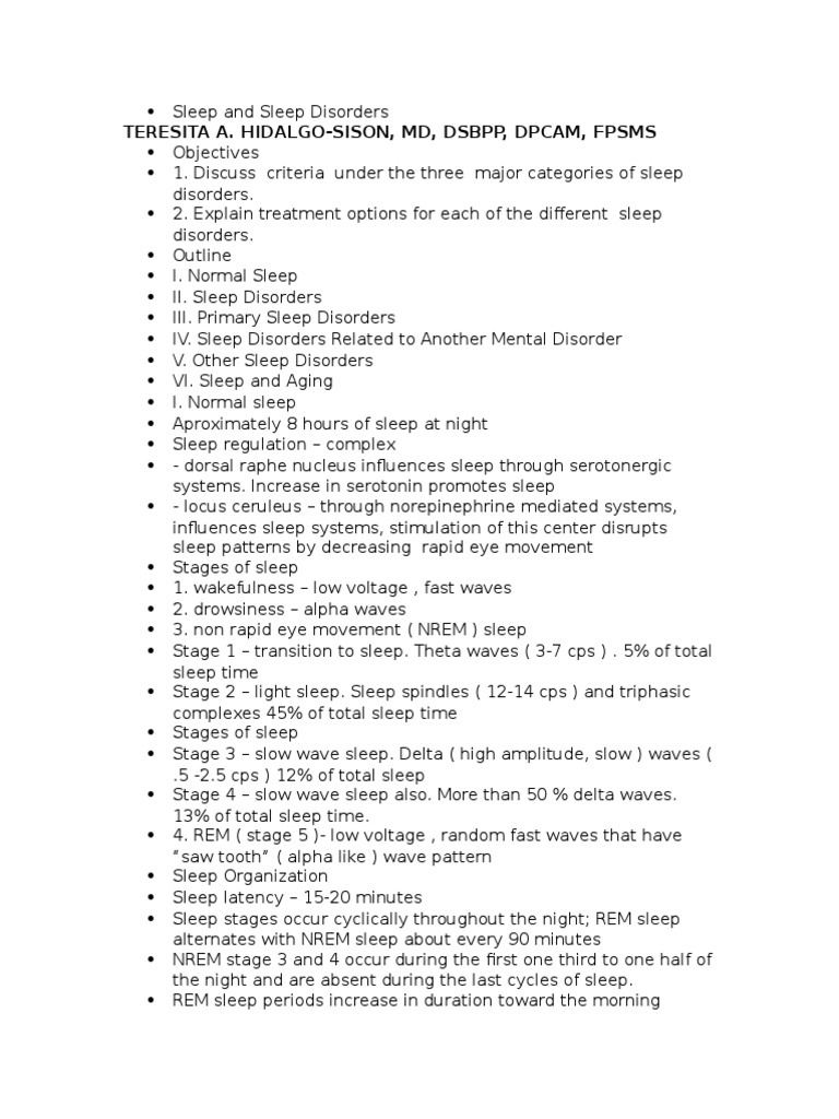 Sleep and Sleep Disorders-OUtline | PDF | Sleep | Insomnia