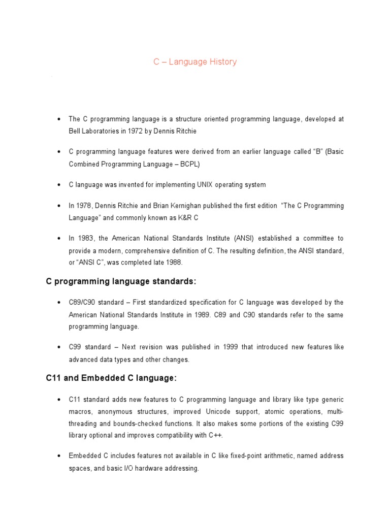 1.C - Language History | PDF | C (Programming Language) | Programming ...