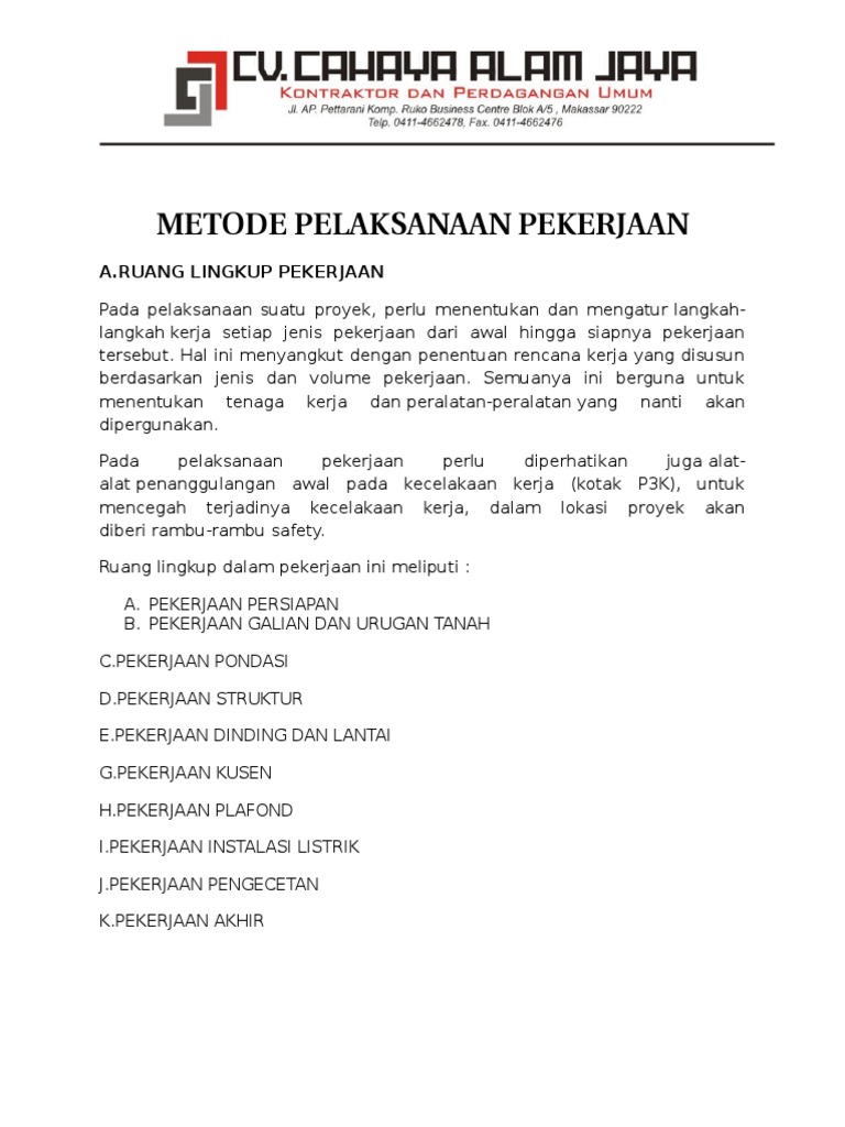 Metode Pelaksanaan Pekerjaan | PDF