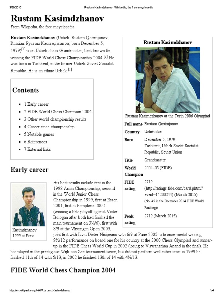 Rustam Kasimdzhanov | PDF | Chess Competitions | Chess Titles
