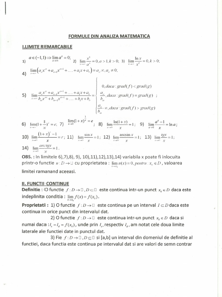Formule matematica pentru bac