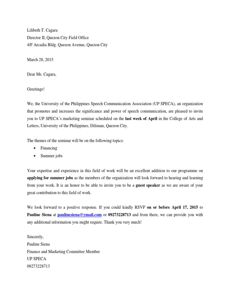UP SPECA Guest Speaker Request Letter | PDF