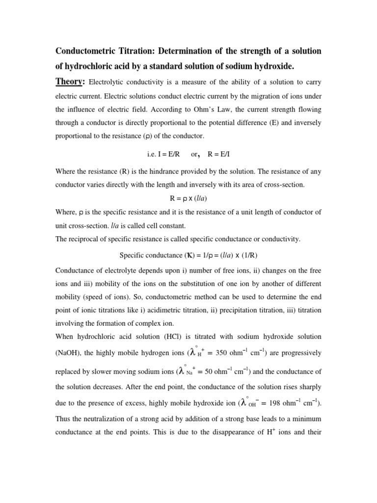 Expt 6-Conductometric Titration | PDF | Titration | Chemistry