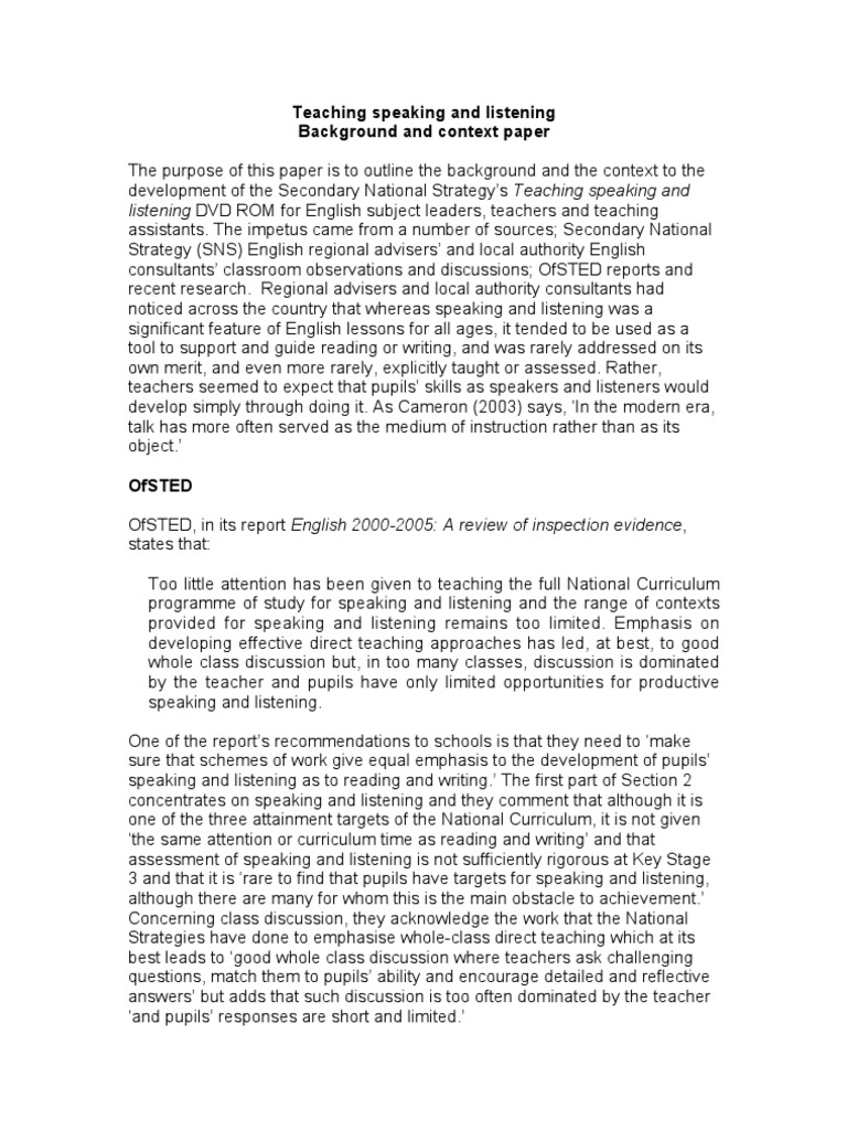 Enhancing Speaking and Listening Skills | PDF | Teachers | Pedagogy