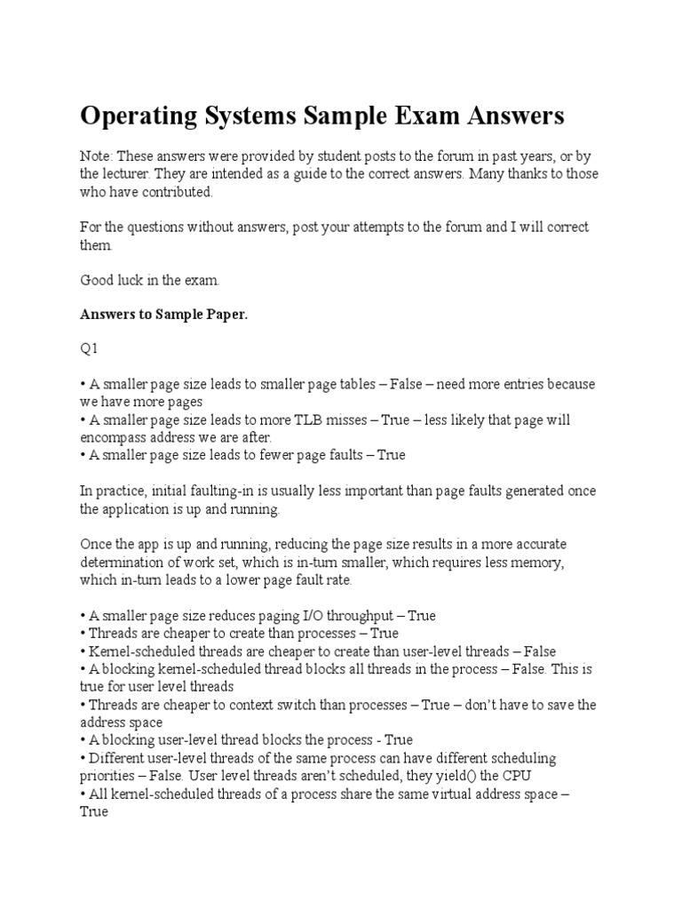 Operating Systems Sample Exam Answers Pdf Thread Computing Scheduling Computing 5684