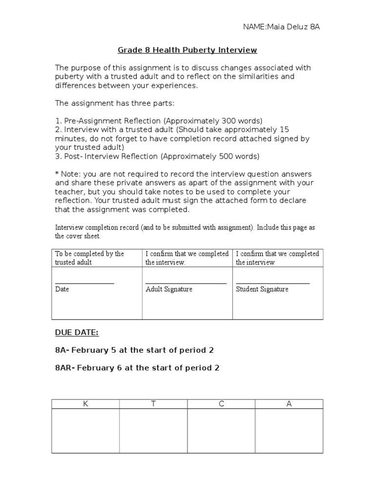 Grade 7 Assignment | PDF | Puberty | Adolescence