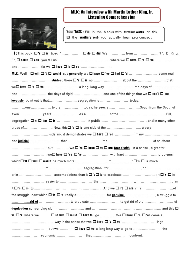 Listening Comprehension An Interview With MLK | PDF | Language Arts ...