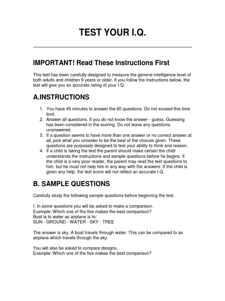IQ Test | Download Free PDF | Intelligence Quotient | Foods