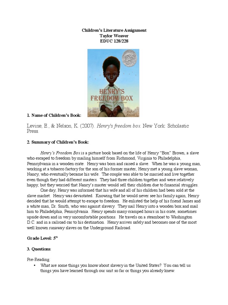 Children's Literature Assignment Taylor Weaver EDUC 128/228 | PDF ...