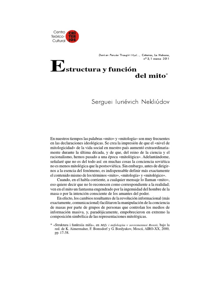 Estructura y Función Del Mito | PDF | Mitología griega | Mitología