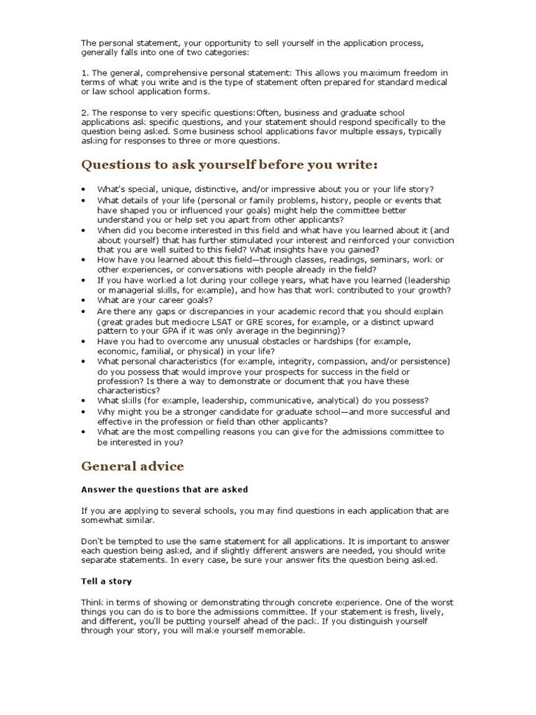 Crafting an Effective Personal Statement | PDF | Question | University ...