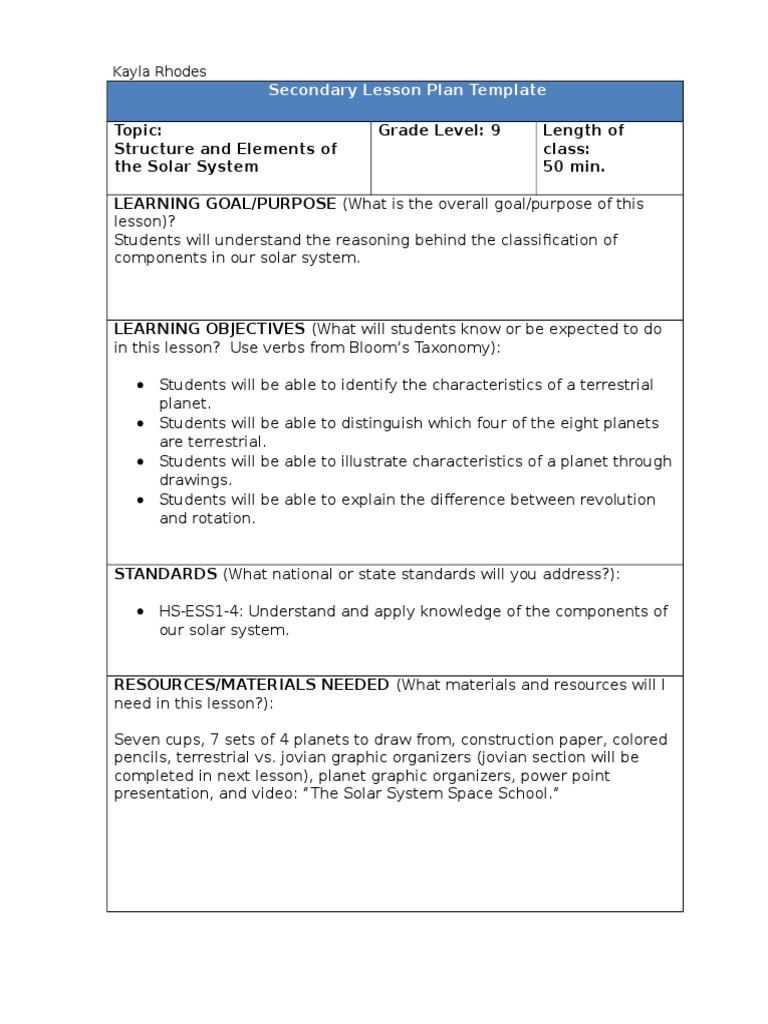 Solar System Lesson Plan | PDF | Lesson Plan | Inquiry Based Learning