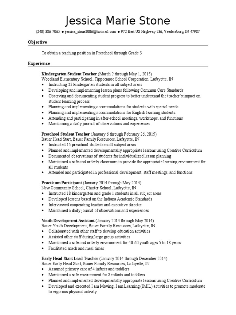 Jessica Resume Updated | PDF | Preschool | Teachers