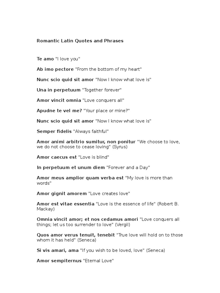Romantic Latin Quotes and Phrases About Love | PDF | Cupid | Greek ...